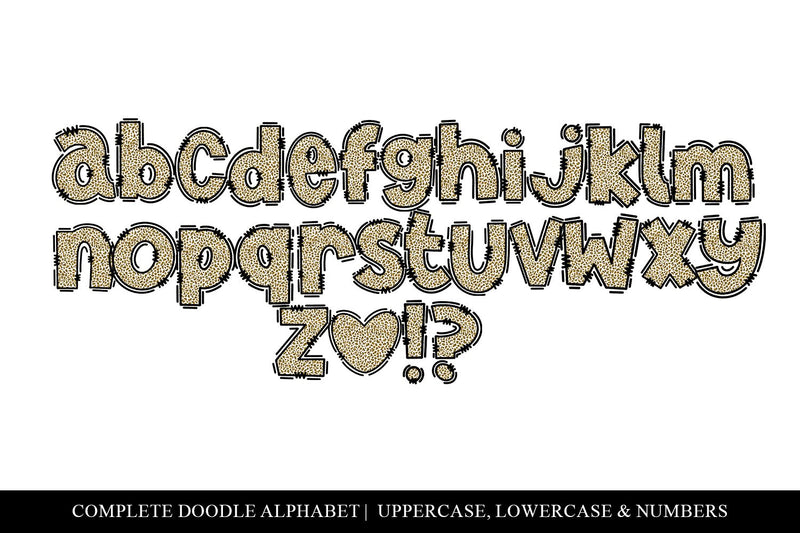 Leopard Doodle Letters, White & Gold Sublimation Alpha - So Fontsy