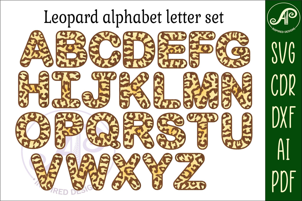 Leopard print letters alphabet set. 26 layered letter - So Fontsy