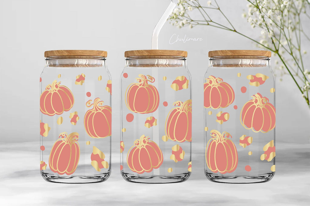 Leopard print Pumpkins Svg 16oz Glass Can Wrap , Halloween can glass ...