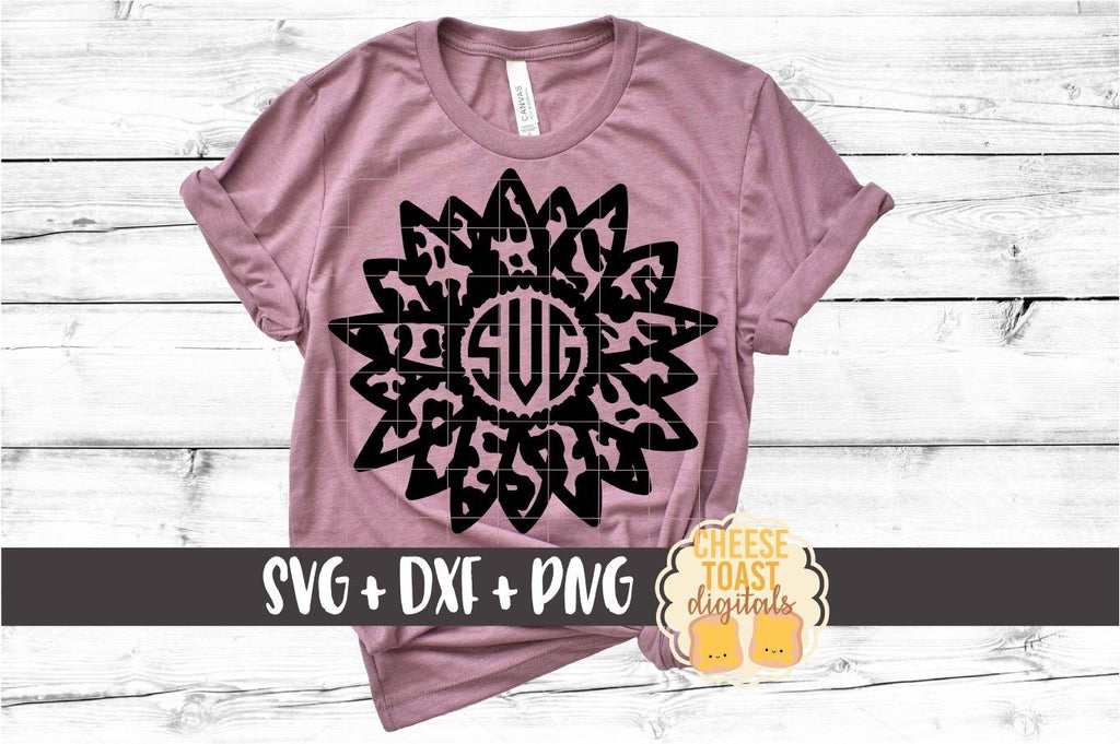 Leopard Print Sunflower Monogram Set of 2 - SVG PNG DXF Cut Files - So ...