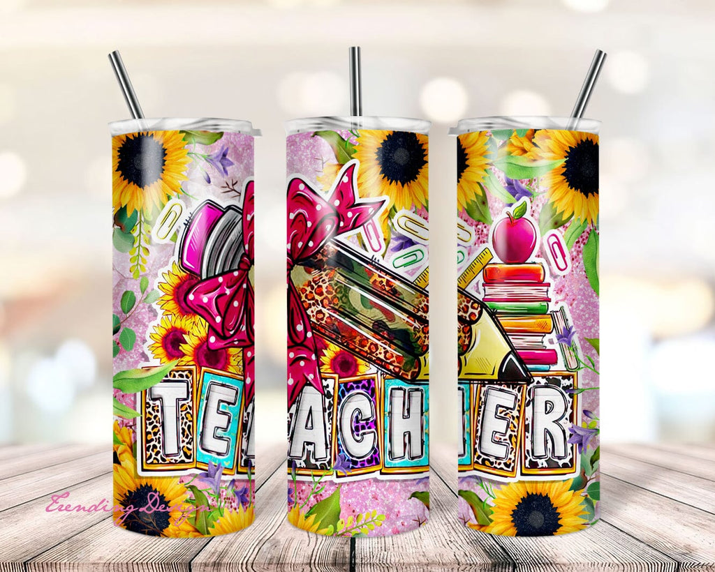 Leopard Teacher Tumbler Sublimation Design, Teacher Life 20 oz Skinny ...