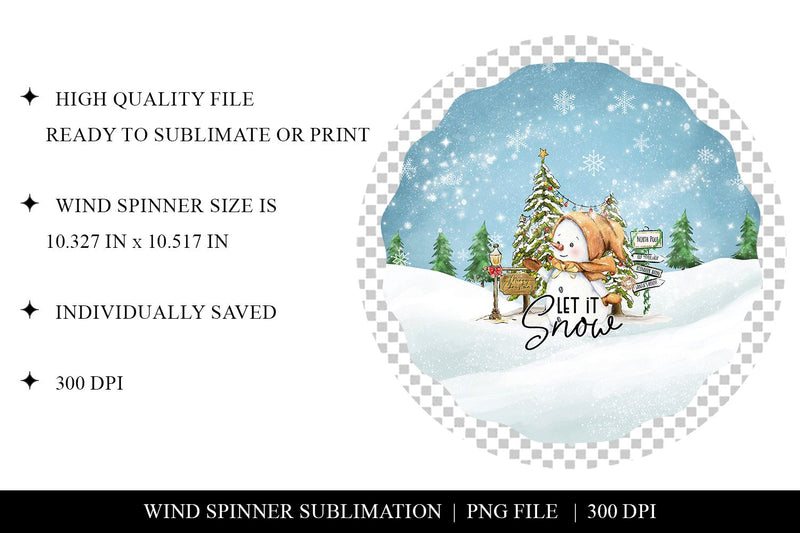 Let It Snow Snowman Christmas Wind Spinner Sublimation PNG - So Fontsy