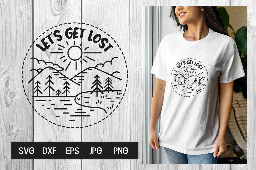 Let's get lost, camping svg, dxf, eps, png, jpg - So Fontsy
