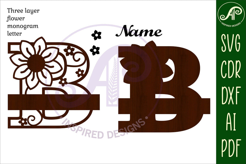 Letter B Flower Layer Monogram SVG File - So Fontsy