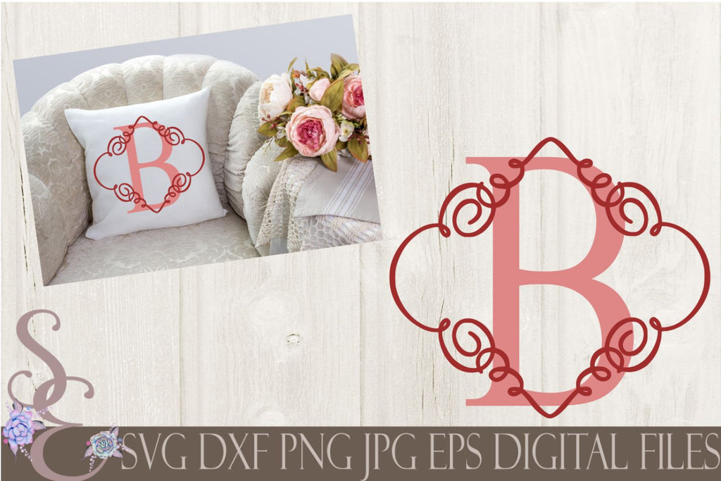 Letter B Initial Swirl Border Monogram - So Fontsy