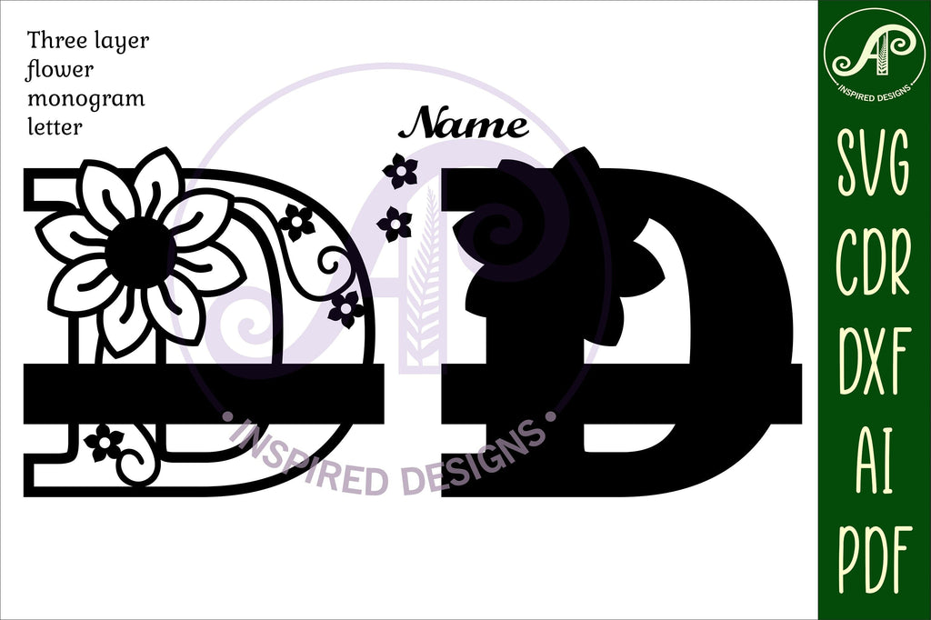 Letter D Flower Layer Monogram SVG File - So Fontsy