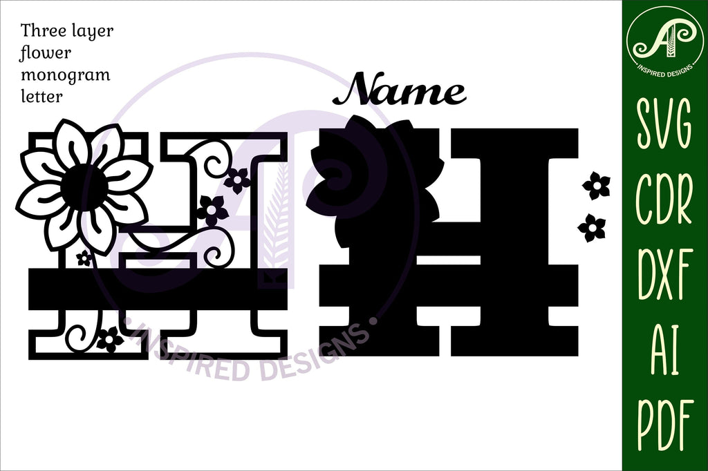 Letter H Flower Layer Monogram SVG File - So Fontsy