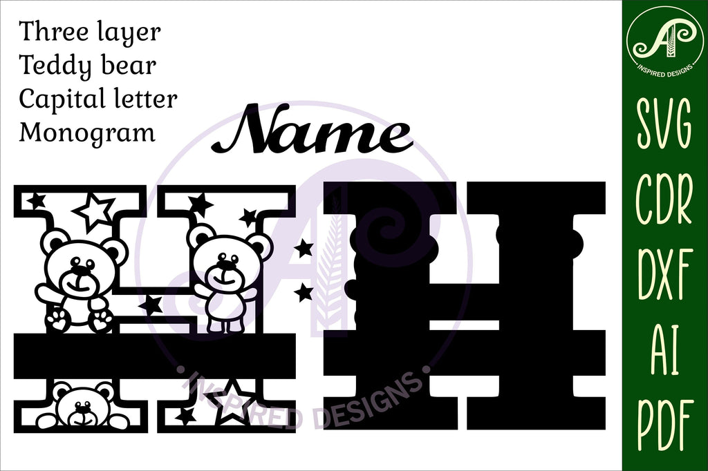 Letter H Teddy Bear Monogram SVG file - So Fontsy