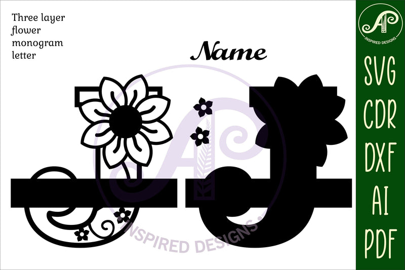 Letter J Flower Layer Monogram SVG File - So Fontsy