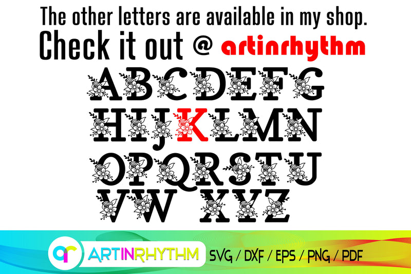 letter k svg, floral alphabet svg - So Fontsy