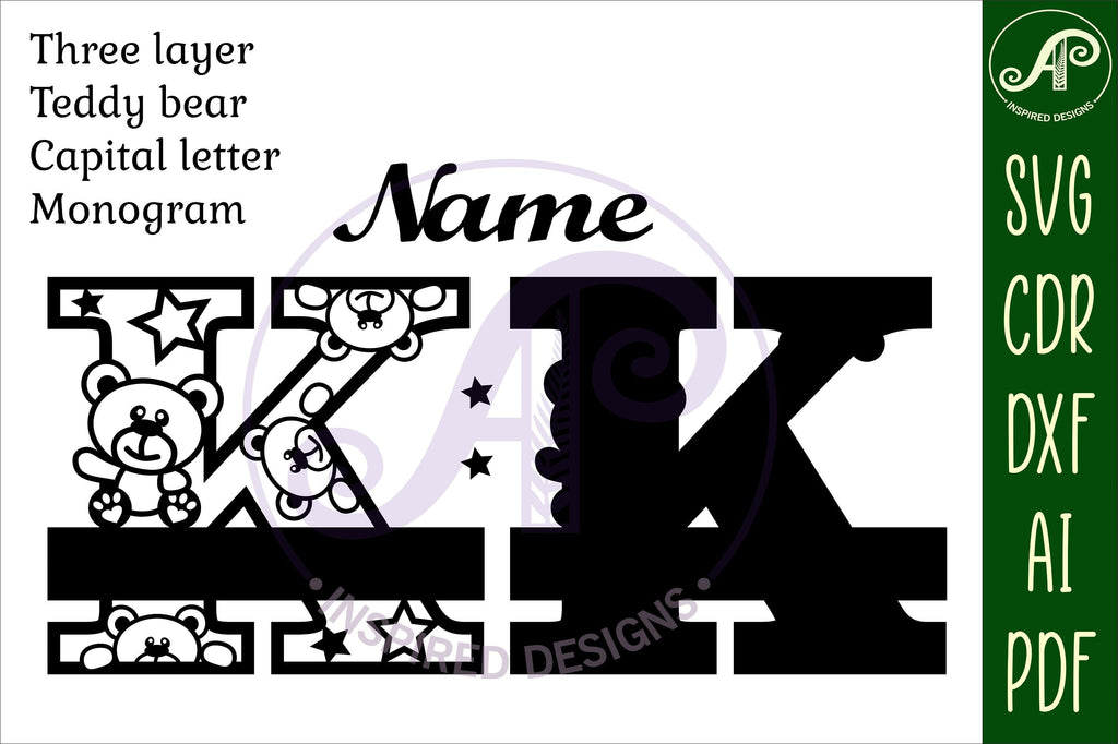 Letter K Teddy Bear Monogram SVG file - So Fontsy