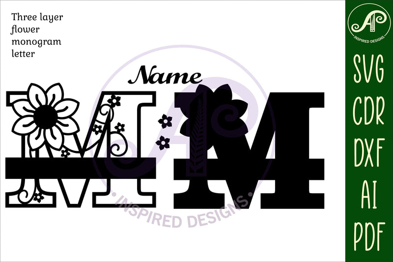 Letter M Flower Layer Monogram SVG File - So Fontsy