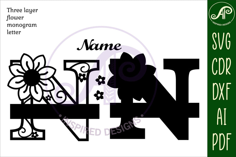 Letter N Flower Layer Monogram SVG File - So Fontsy