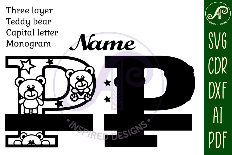 Letter P Teddy Bear Monogram SVG file - So Fontsy