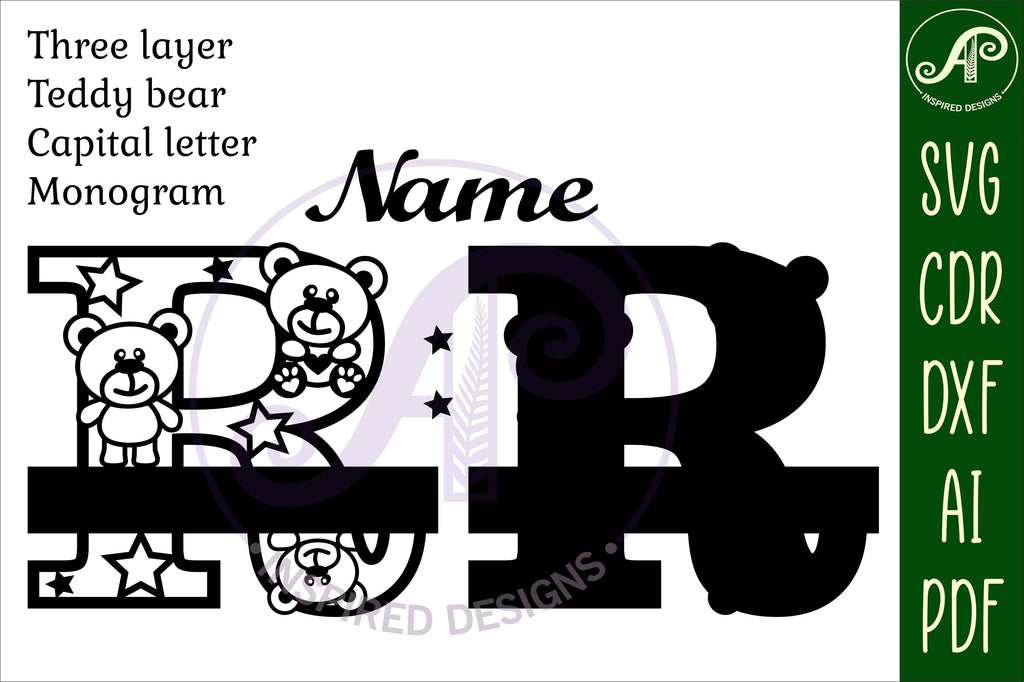 Letter R Teddy Bear Monogram SVG file - So Fontsy