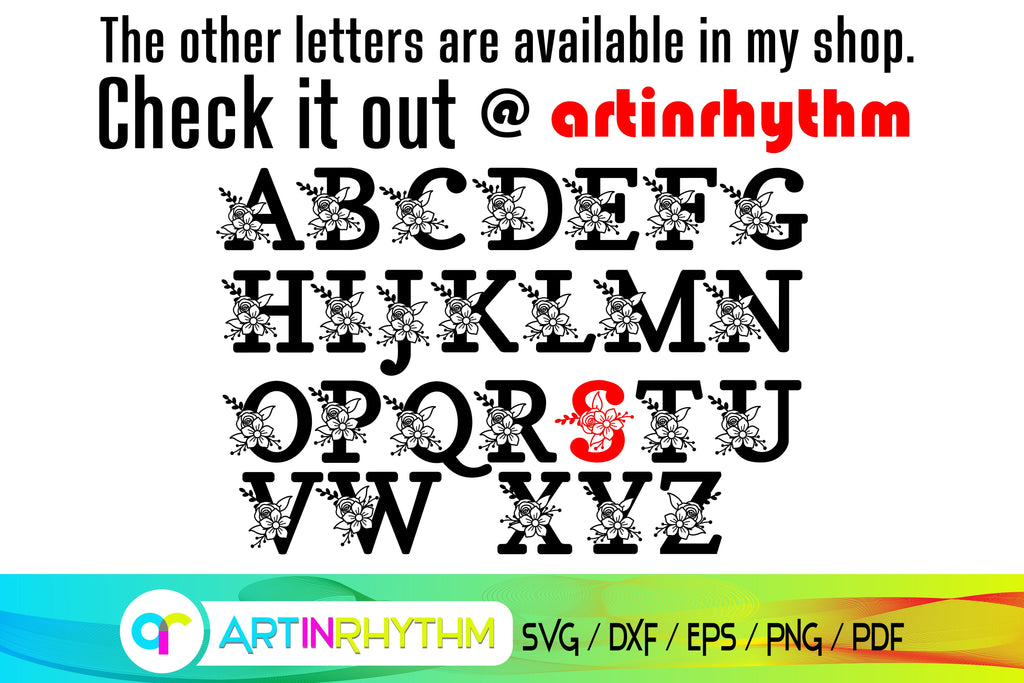 letter s svg, floral alphabet svg - So Fontsy