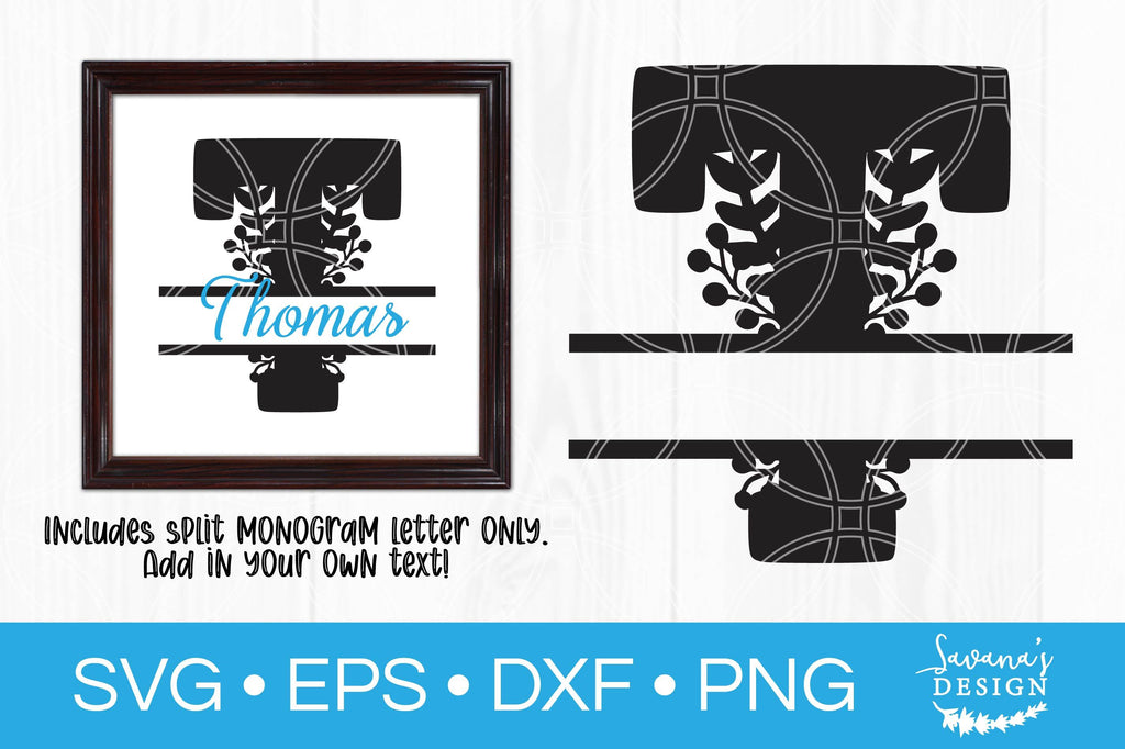 Letter T Floral Split Monogram SVG - So Fontsy