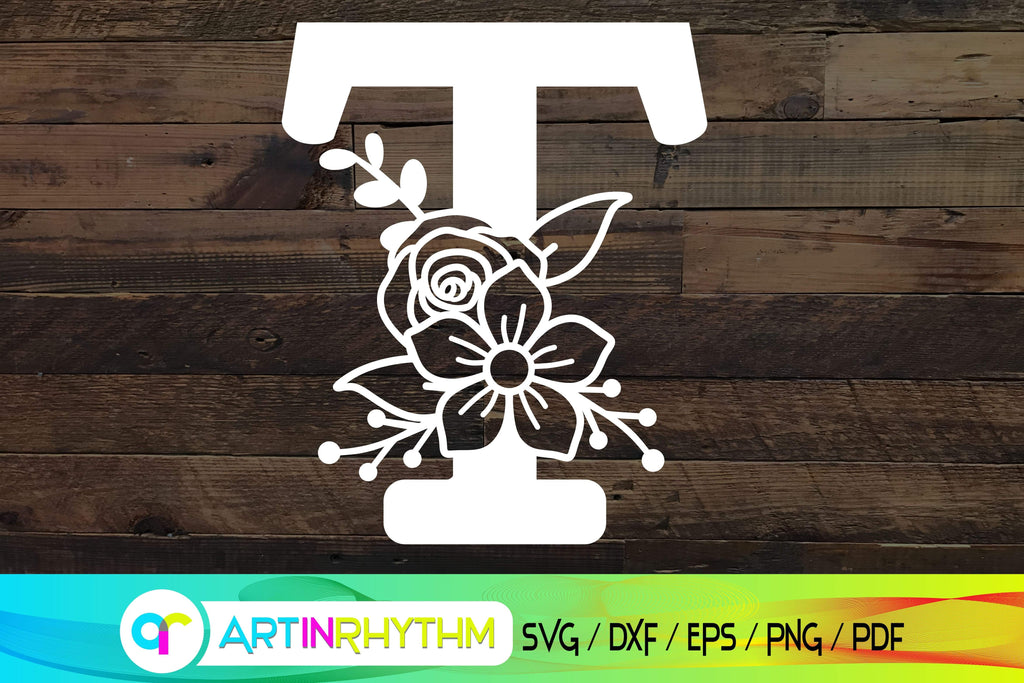 letter T svg, floral alphabet svg - So Fontsy