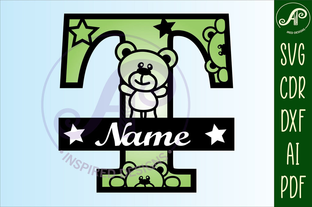 Letter T Teddy Bear Monogram SVG file - So Fontsy