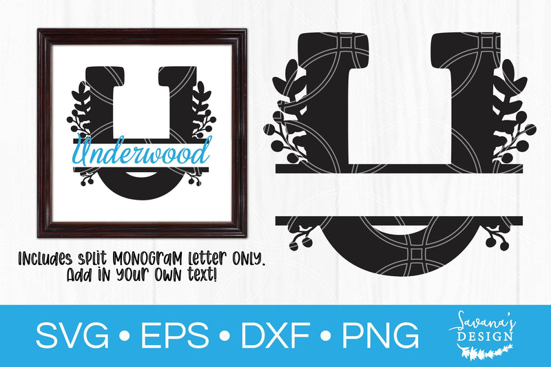 Letter U Floral Split Monogram SVG - So Fontsy