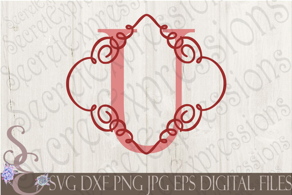 Letter U Initial Swirl Border Monogram - So Fontsy