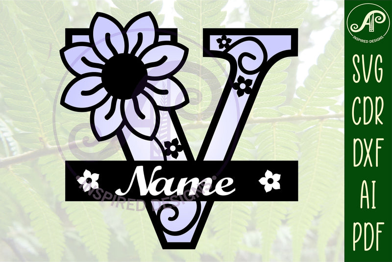 Letter V Flower Layer Monogram SVG File - So Fontsy