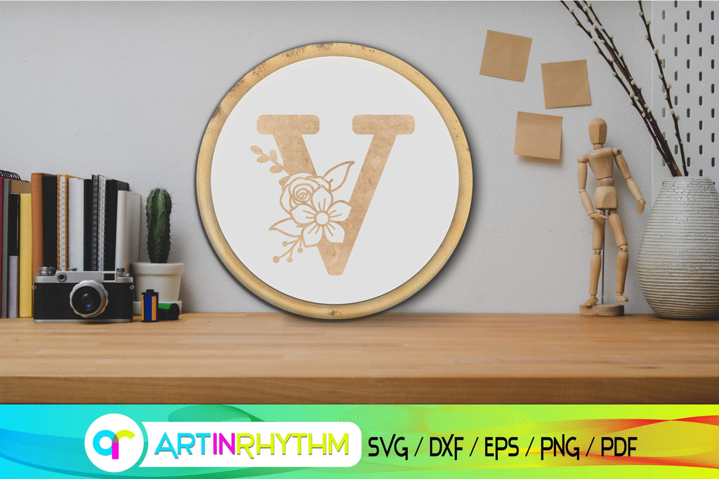 letter v svg, floral alphabet svg - So Fontsy