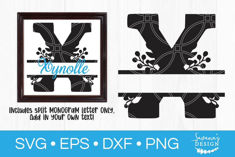 Letter X Floral Split Monogram SVG - So Fontsy