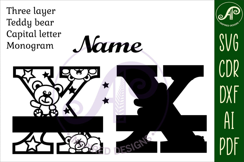 Letter X Teddy Bear Monogram SVG file - So Fontsy