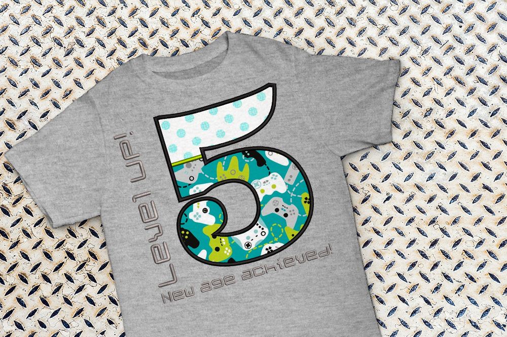 Level Up! 5th Birthday Applique Embroidery - So Fontsy