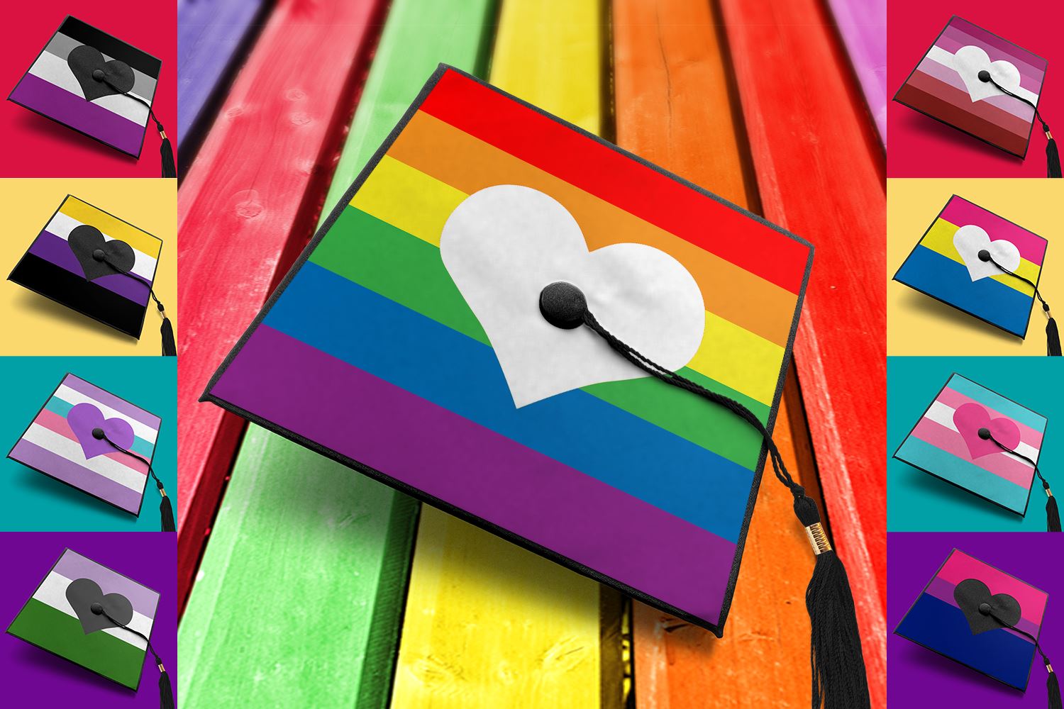 LGBT Pride Stripes with Heart Graduation Cap Decoration - So Fontsy