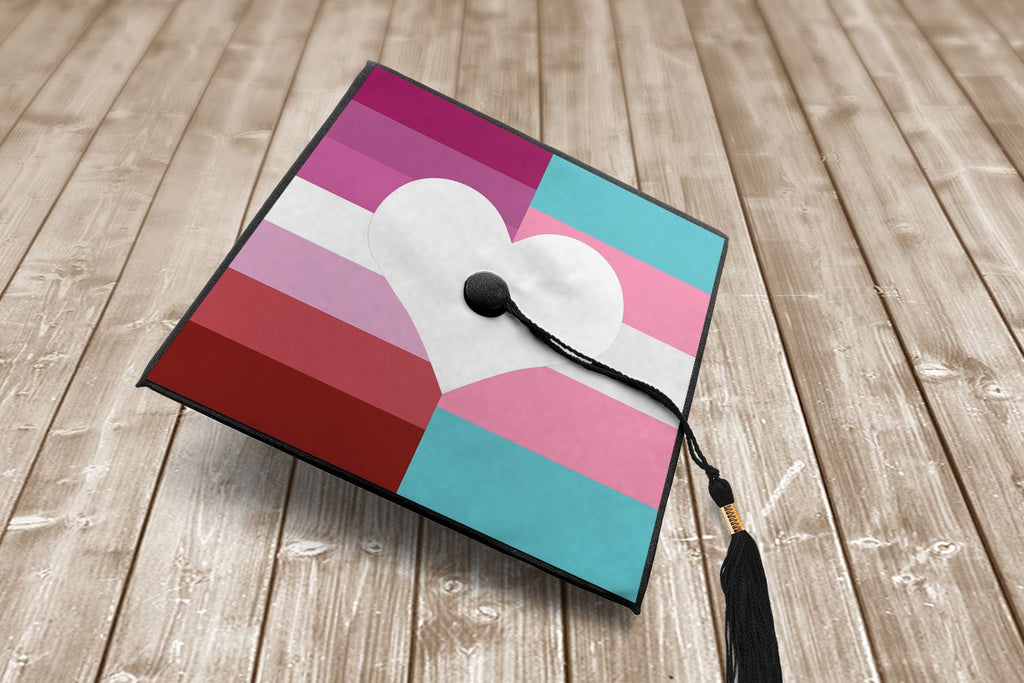 LGBT Pride Stripes with Heart Graduation Cap Decoration - So Fontsy