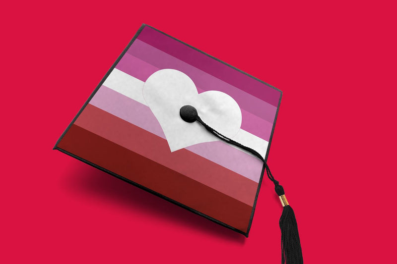 LGBT Pride Stripes with Heart Graduation Cap Decoration - So Fontsy