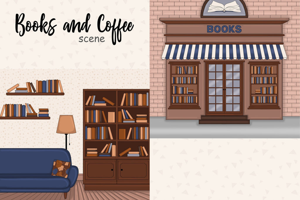 Library Interior Illustration | Living Room Clipart - So Fontsy