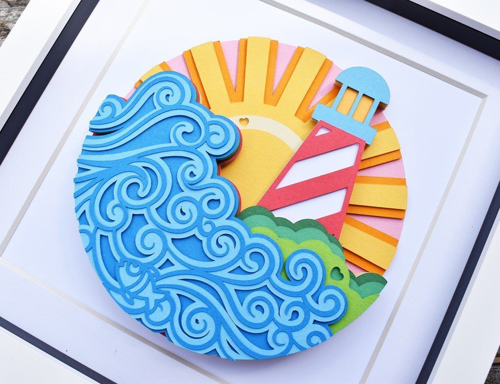 Lighthouse, Layered paper cut file design. - So Fontsy