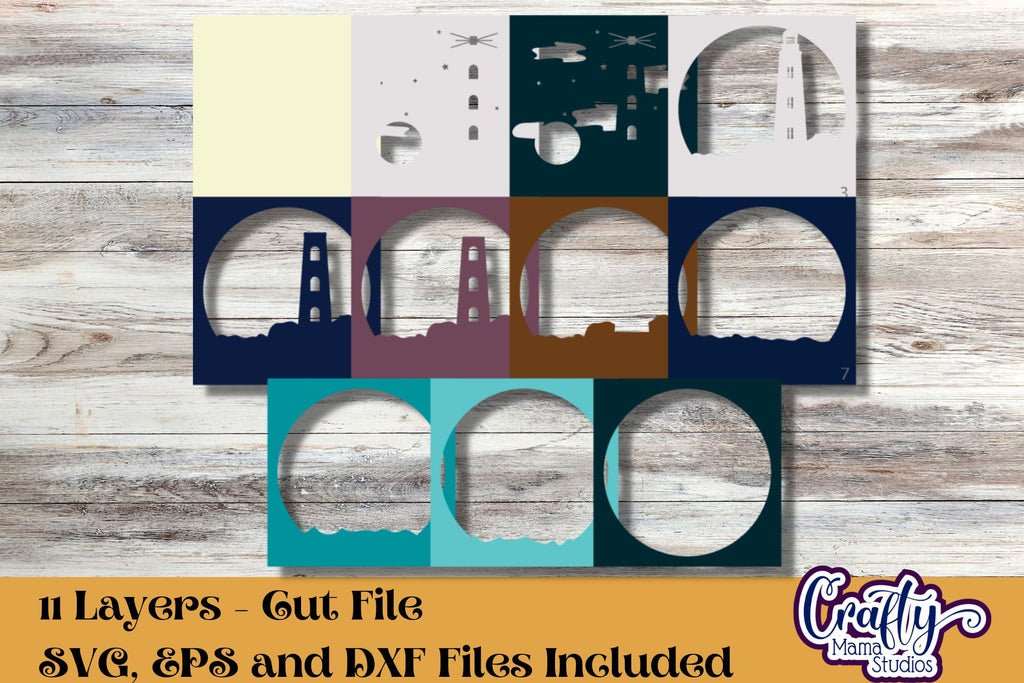 Lighthouse Sea Nautical 3D Layered Shadow Box Svg, Ocean Dxf - So Fontsy