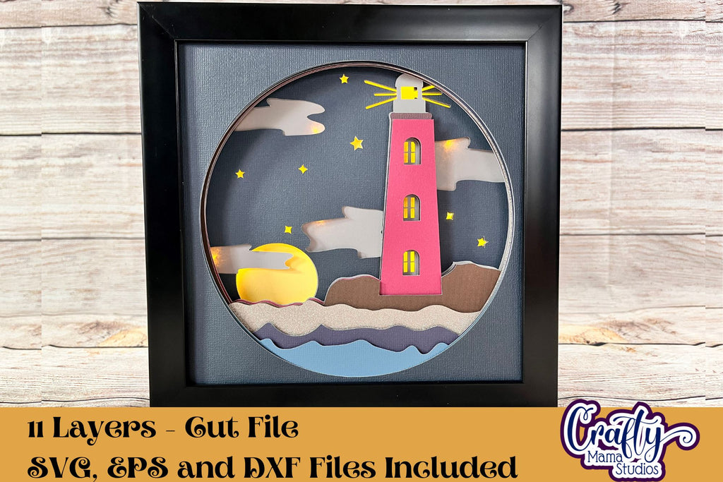 Lighthouse Sea Nautical 3D Layered Shadow Box Svg, Ocean Dxf - So Fontsy