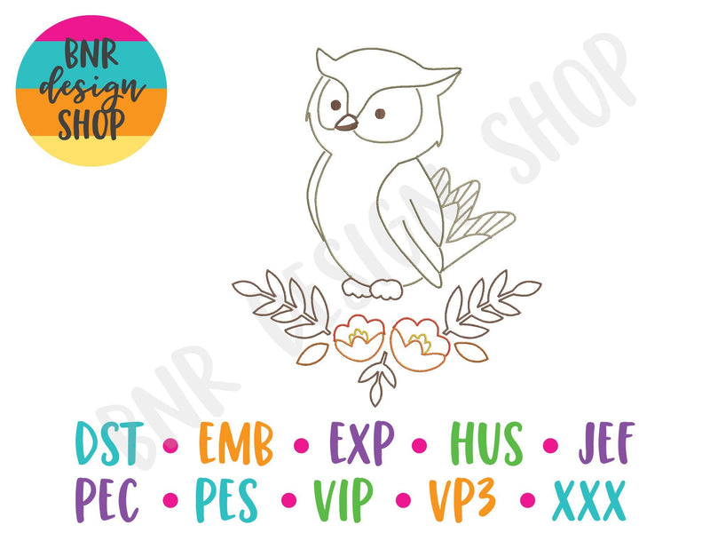 Linework Owl Machine Embroidery Design - So Fontsy