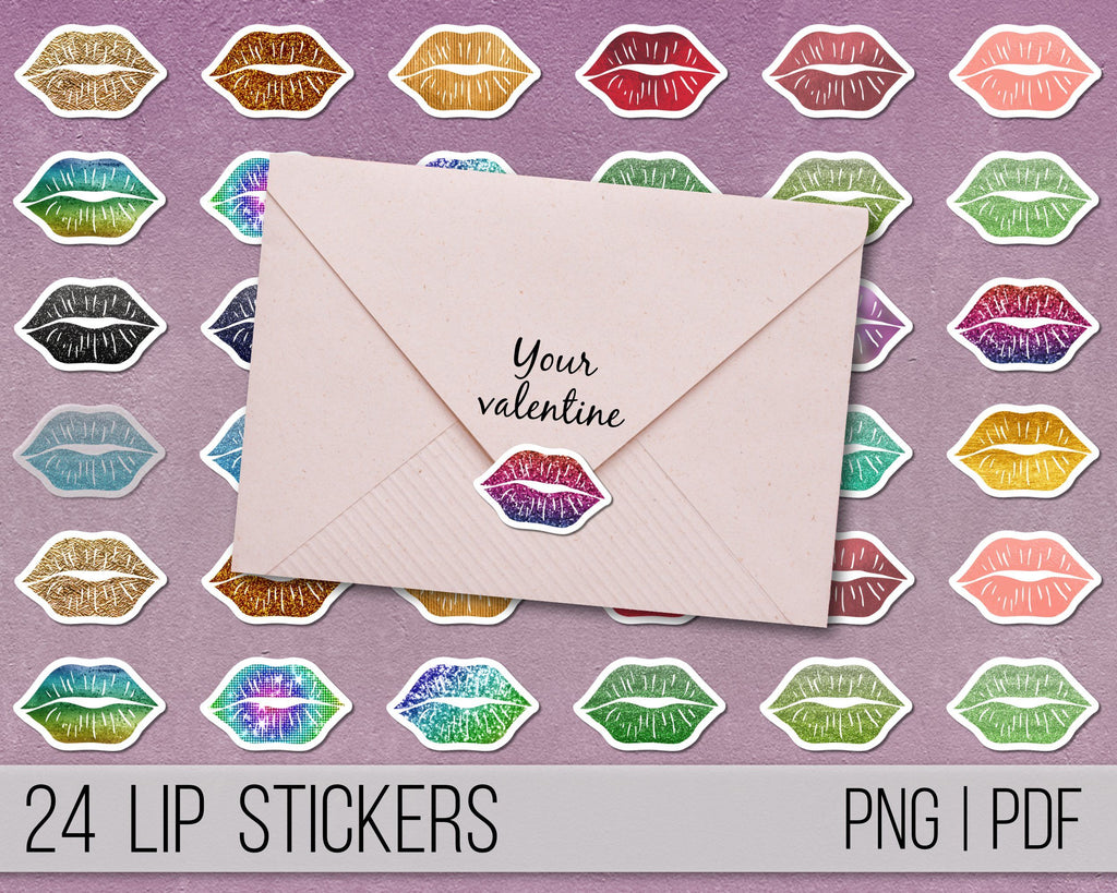 Lip stickers PNG clipart - Print and cut - So Fontsy