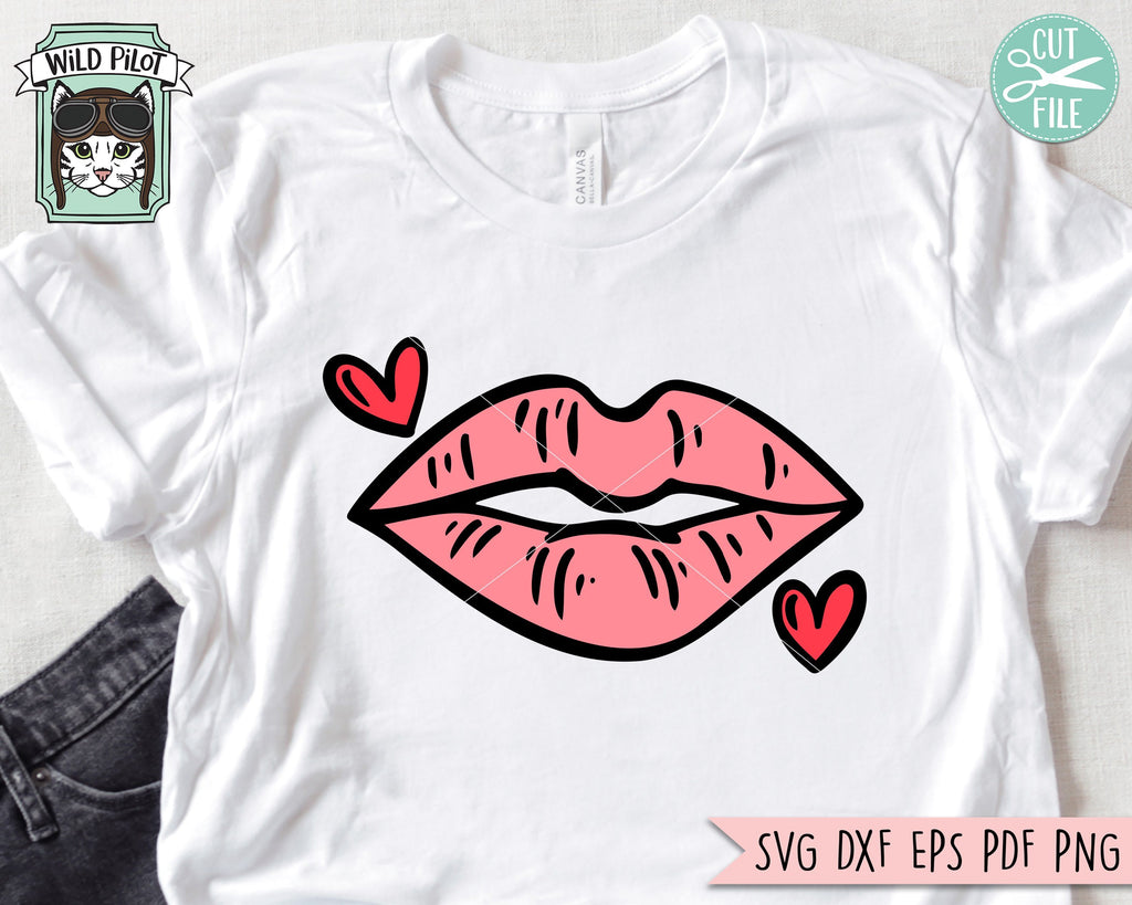 Valentines Day Lips With Hearts SVG Cut File - So Fontsy