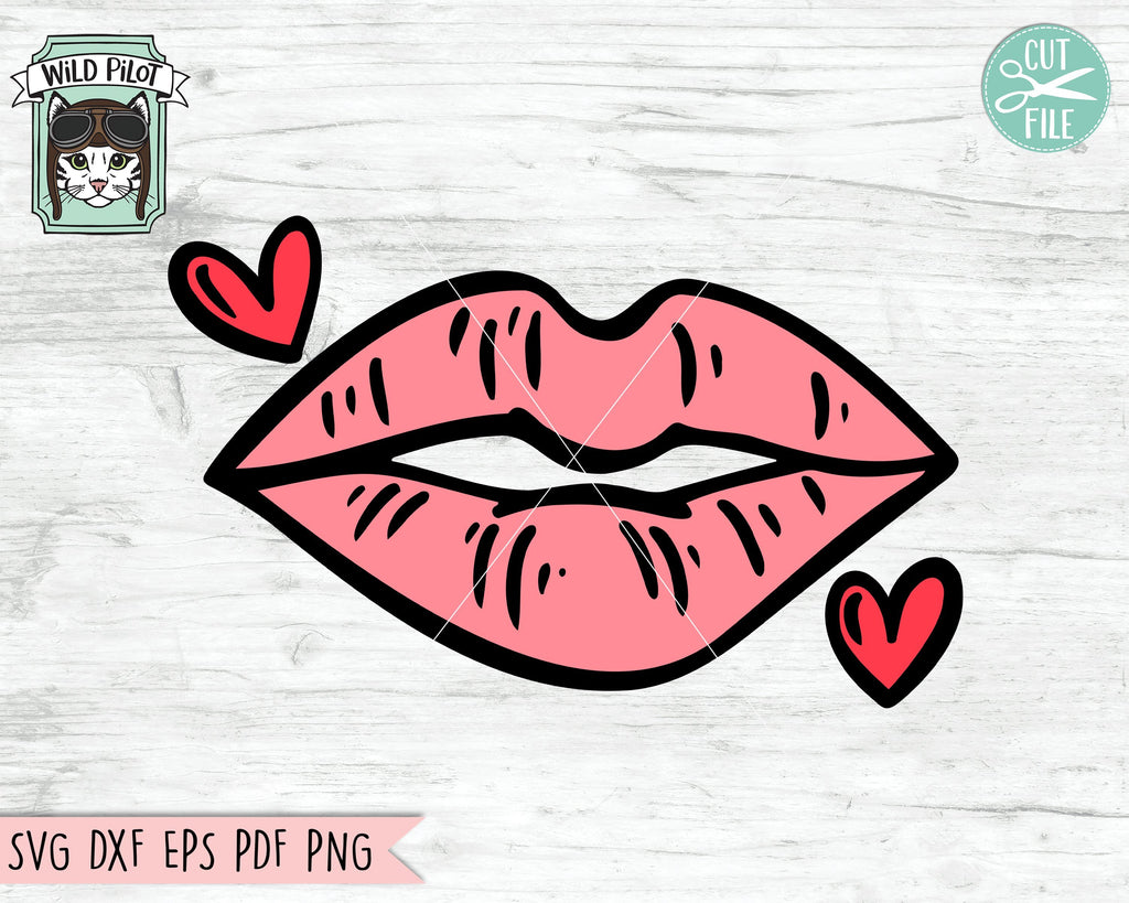 Valentines Day Lips With Hearts SVG Cut File - So Fontsy