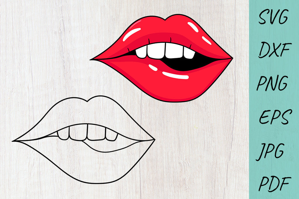 Lips SVG, Kiss SVG, Biting Lips SVG DXF PNG EPS - So Fontsy