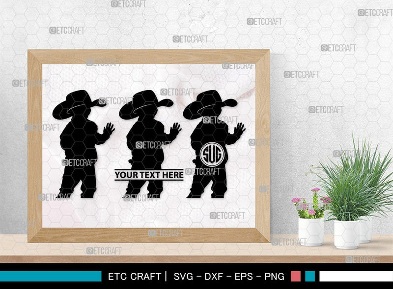 Little Cowboy Monogram, Little Cowboy Silhouette, Little Cowboy SVG ...