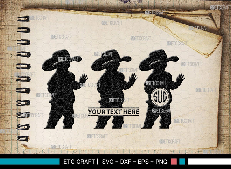 Little Cowboy Monogram, Little Cowboy Silhouette, Little Cowboy SVG ...