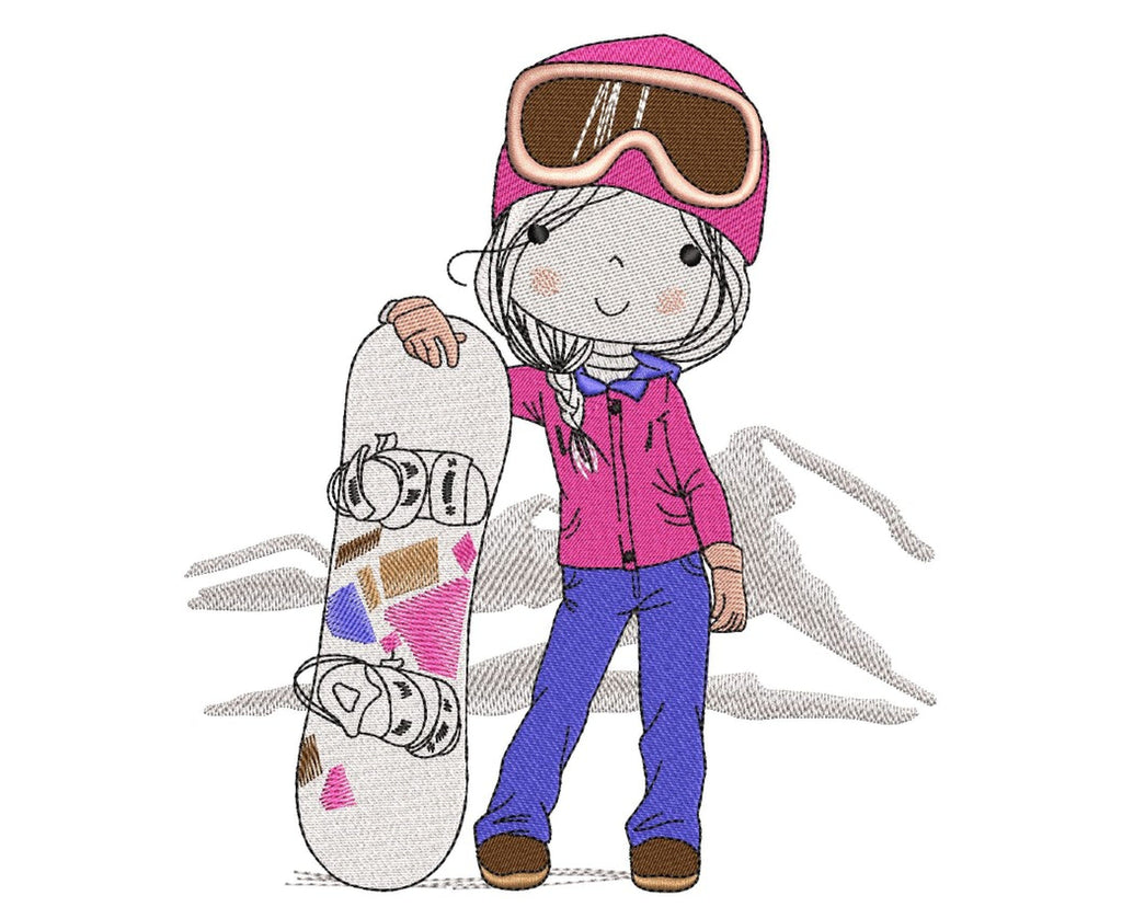 Little Cute Girl Snowboarding Embroidery Design, 3 sizes, Instant ...