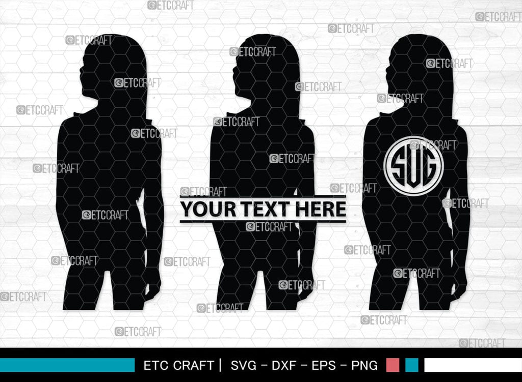 Little Girl Monogram, Little Girl Silhouette, Little Girl SVG, Child G ...