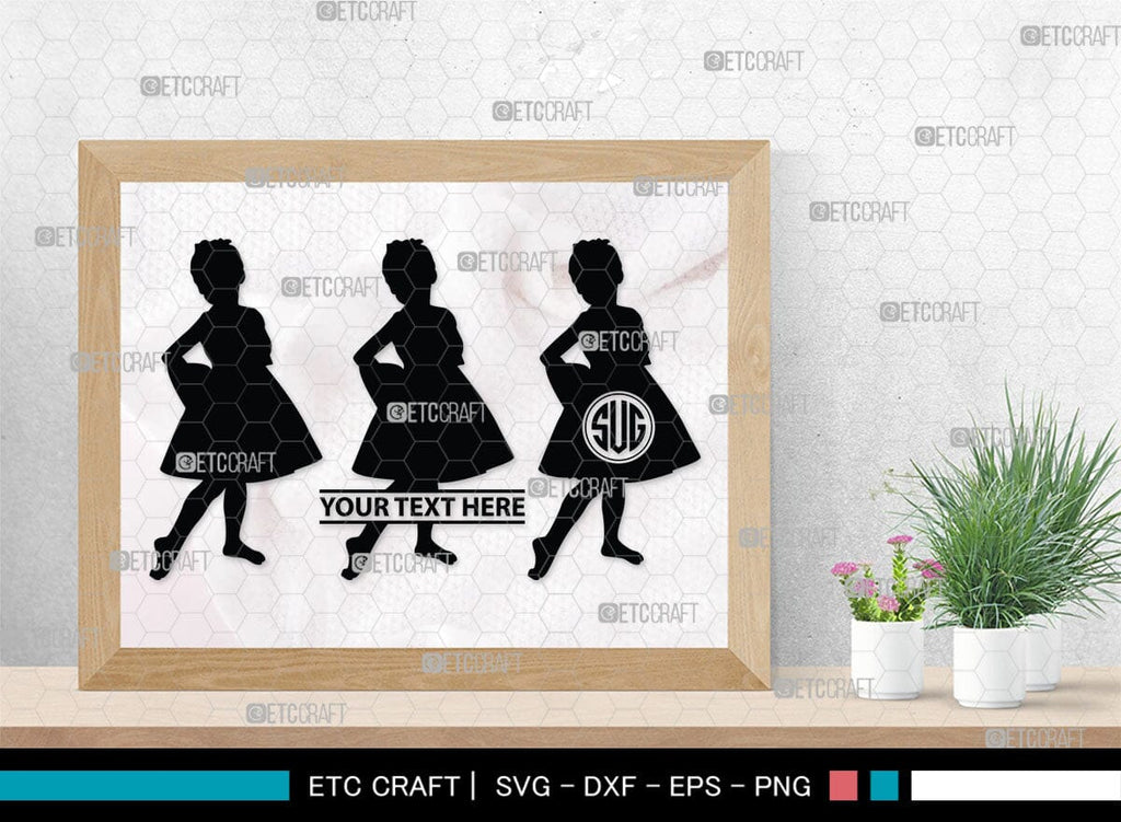 Little Girl Monogram, Little Girl Silhouette, Little Girl SVG, Child ...