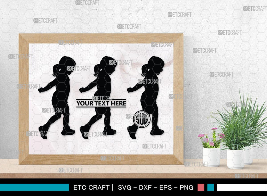 Little Girl Monogram, Little Girl Silhouette, Little Girl SVG, Child G ...