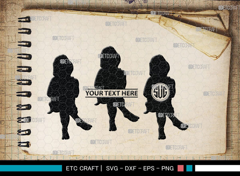 Little Girl Monogram, Little Girl Silhouette, Little Girl SVG, Child ...