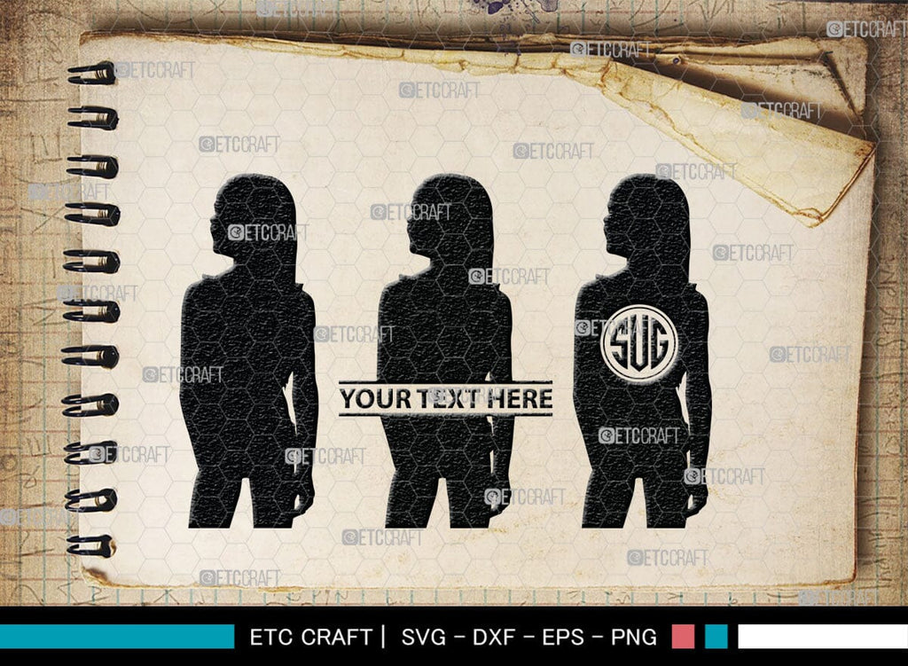 Little Girl Monogram, Little Girl Silhouette, Little Girl SVG, Child G ...